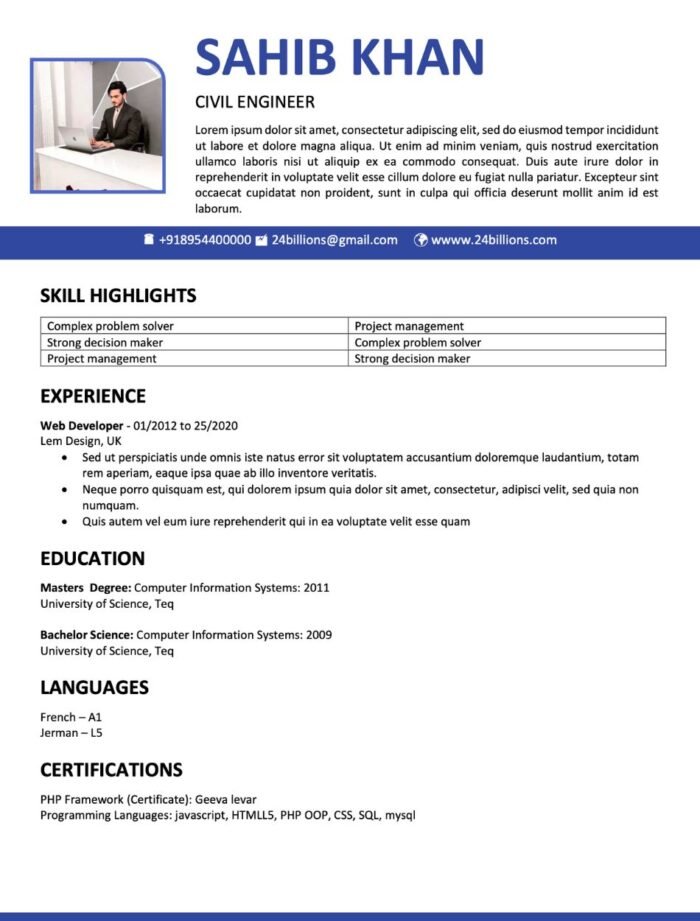 Simple Resume Format Download in MS Word PDF