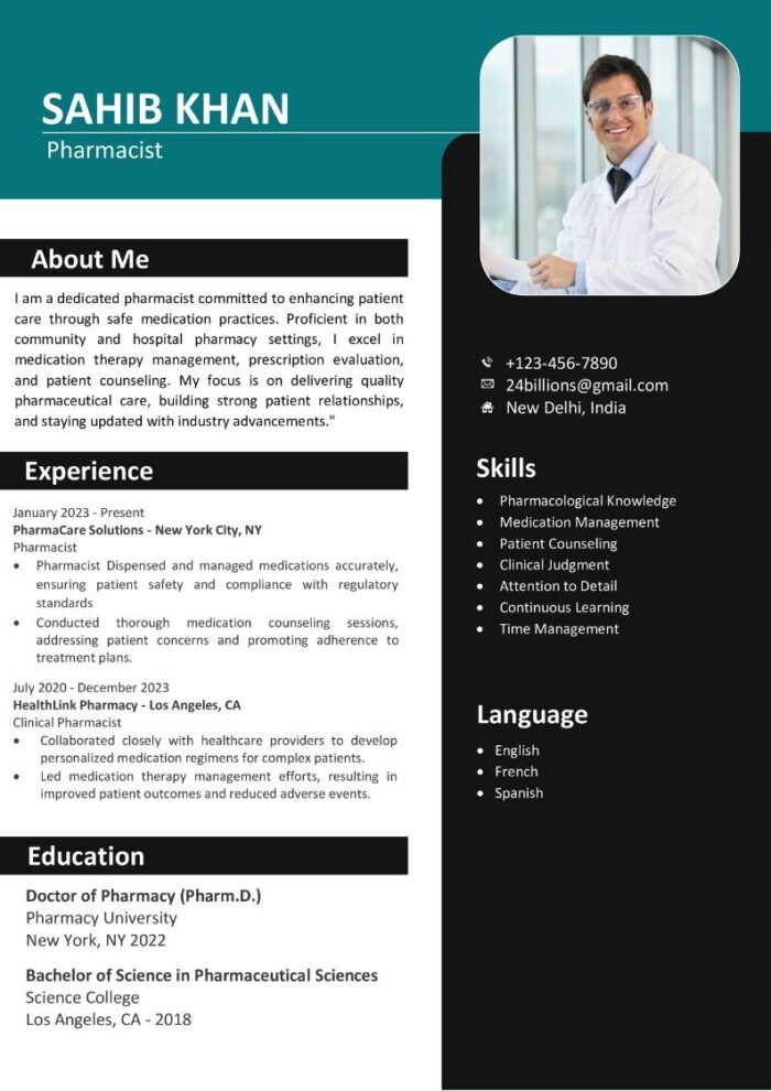 CV For a Pharmacist Free Template CV