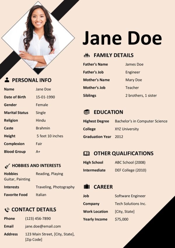 Bio Data for Marriage - Download Marriage Biodata Format Free