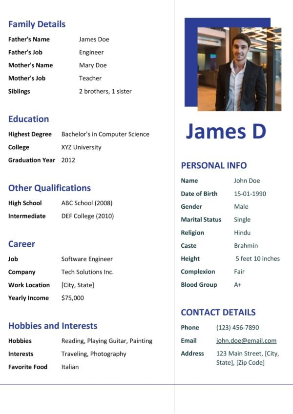 Marriage Biodata Template with Examples