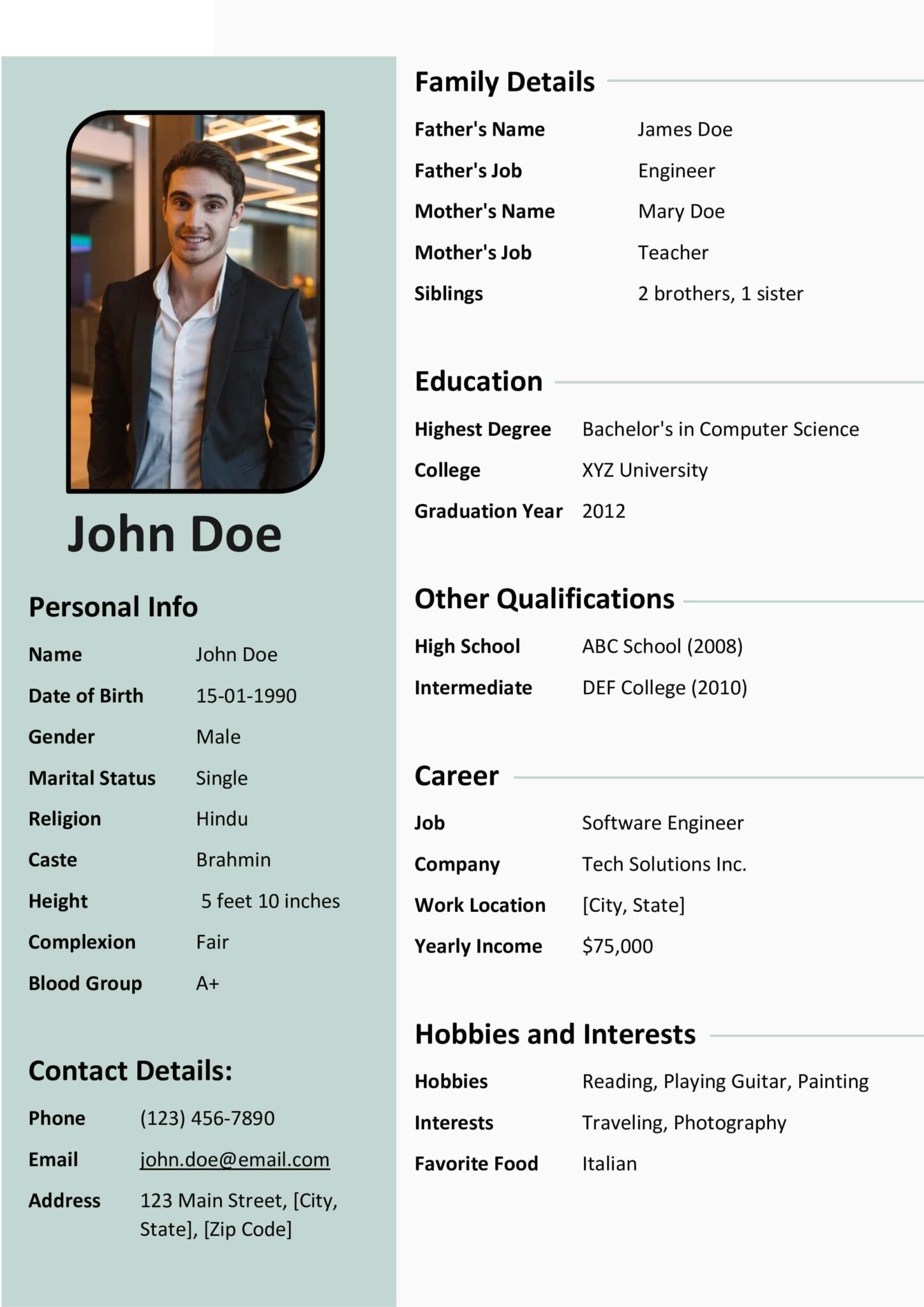 Download Free Marriage Biodata Format – Editable in Word & PDF