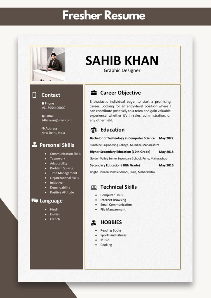 Cv Format for Freshers in Word | Fresher Simple Resume Format