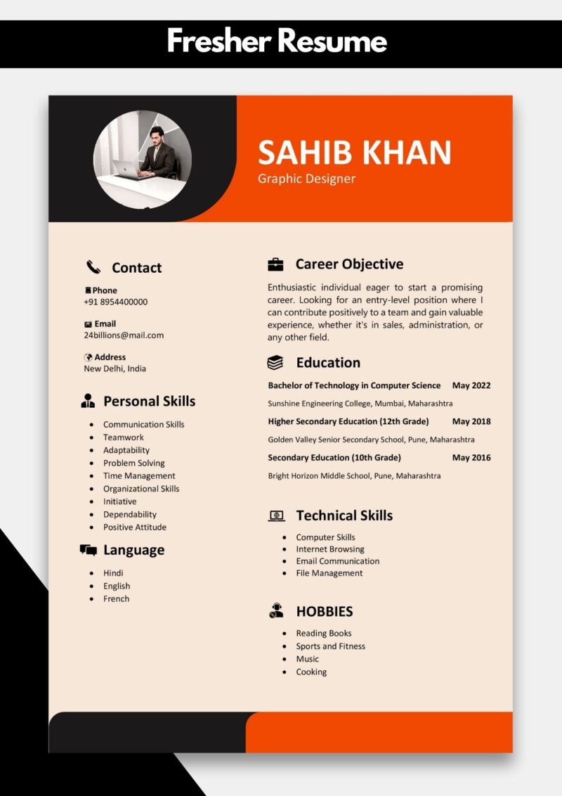 Fresher Cv Format Pdf | Resume Format Template for Freshers