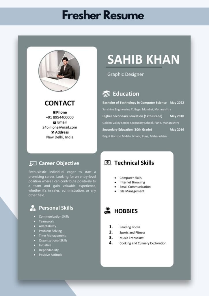 Resume Styles for Freshers | Template of Resume for Freshers