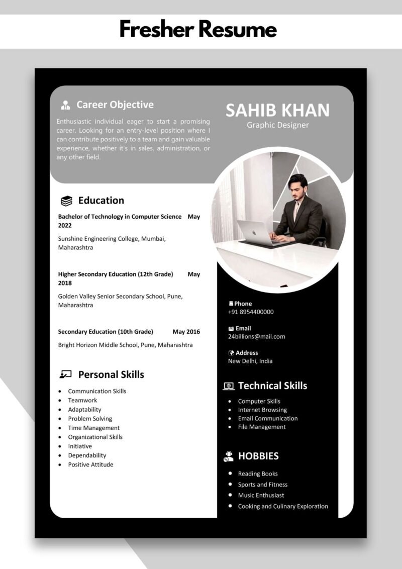 Sample Resume Template for Freshers