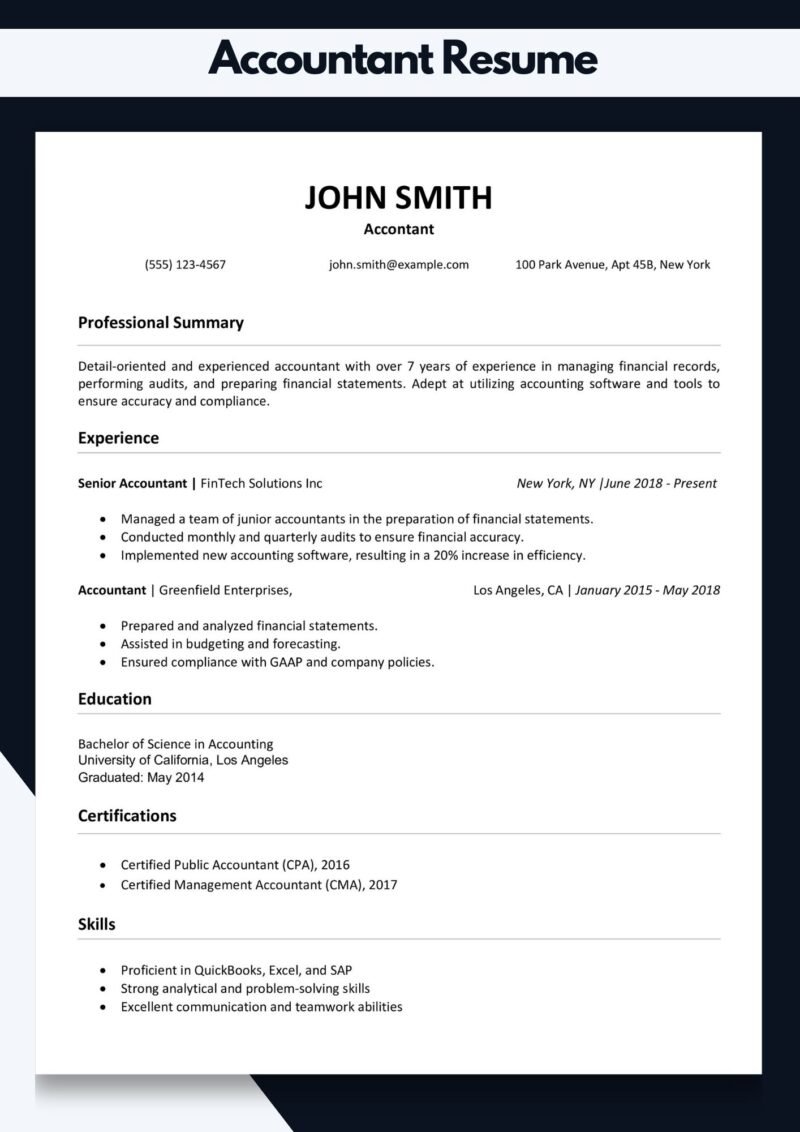 Accountant Resume Format in Word & PDF