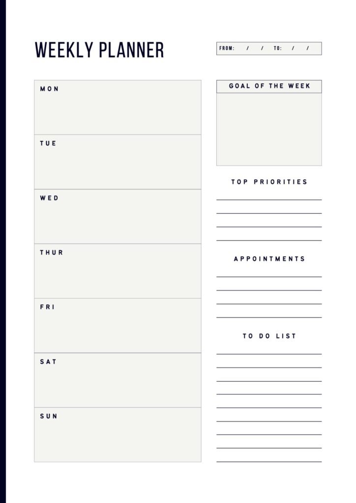 Simple Weekly Planner Template with Goals & Priorities – Printable PDF