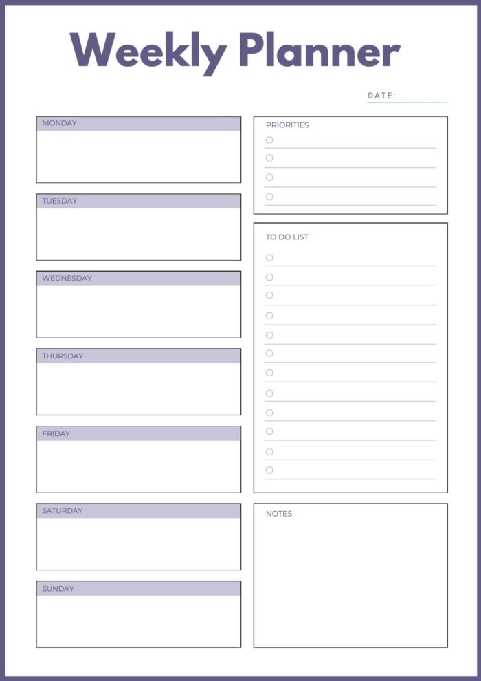 Weekly Planner Template with Priorities & To-Do List – Printable PDF