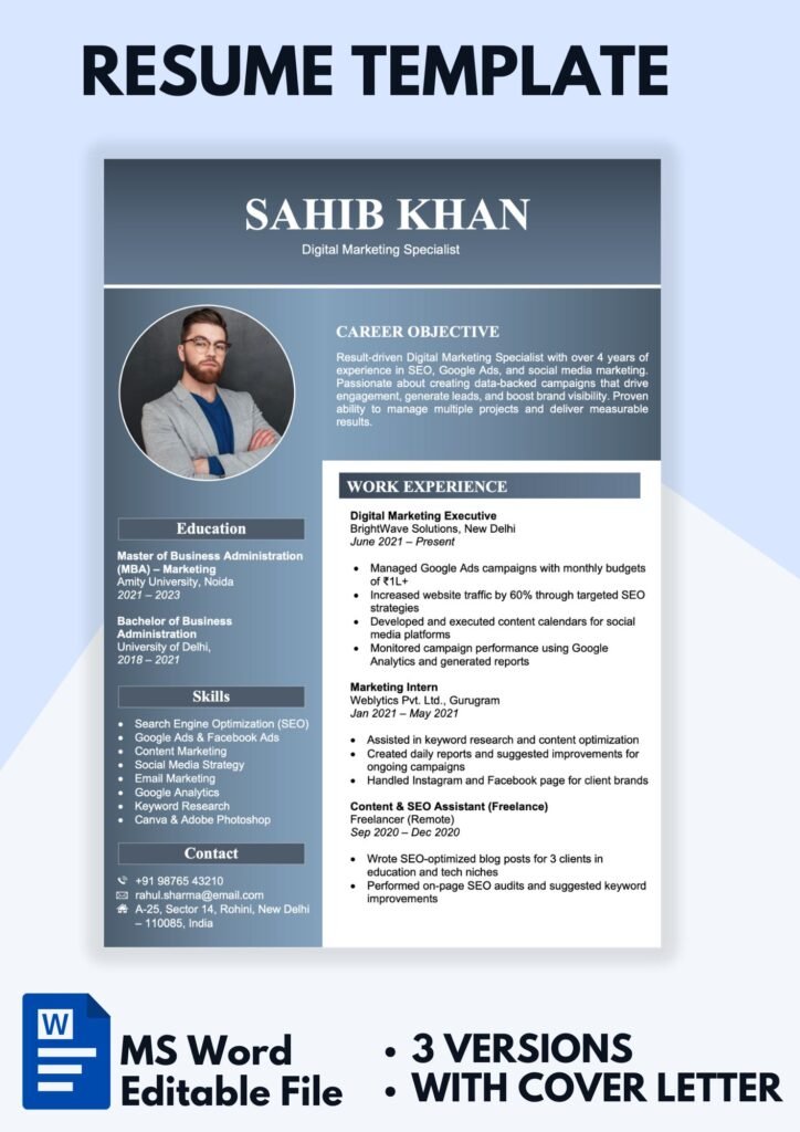 Resume Template Ms Word with Cover Letter, 3 Pages Resume Template in ...