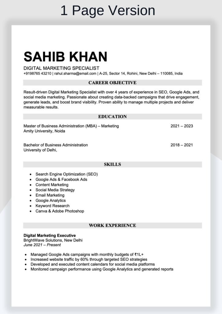 Simple Resume Format [Download in Ms Word] Simple Resume Templates