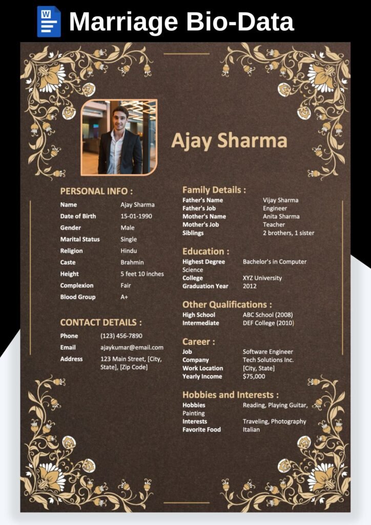 Hindu Marriage Biodata Format in Word – Professional Templates Download