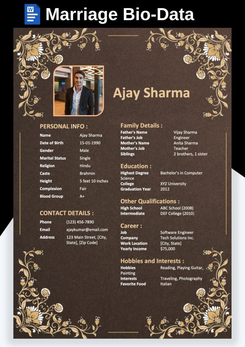 Wedding Biodata Word Format Example – Ready-to-Use Marriage Templates