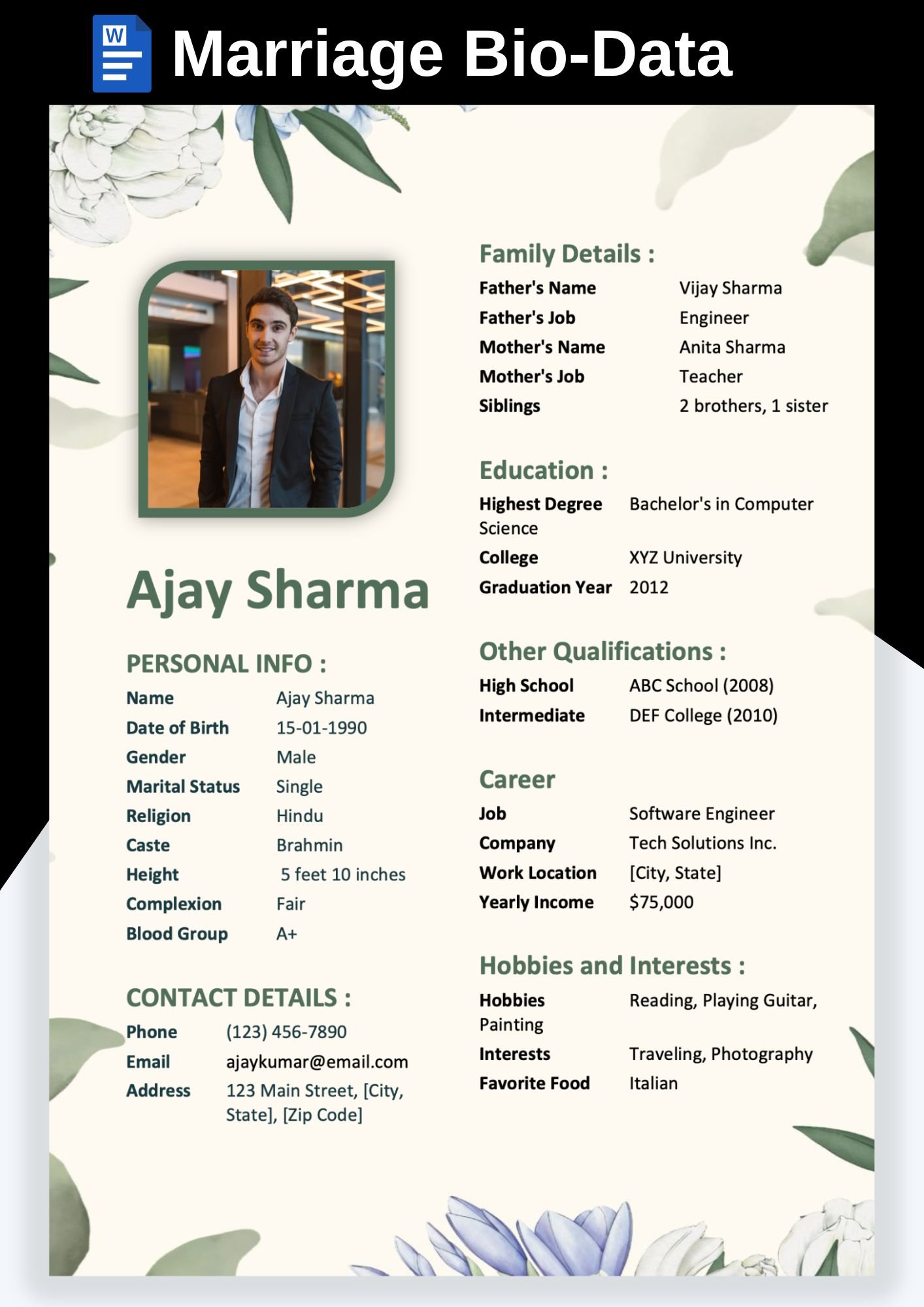 Biodata for Marriage – MS Word Templates Download (Easy to Edit)