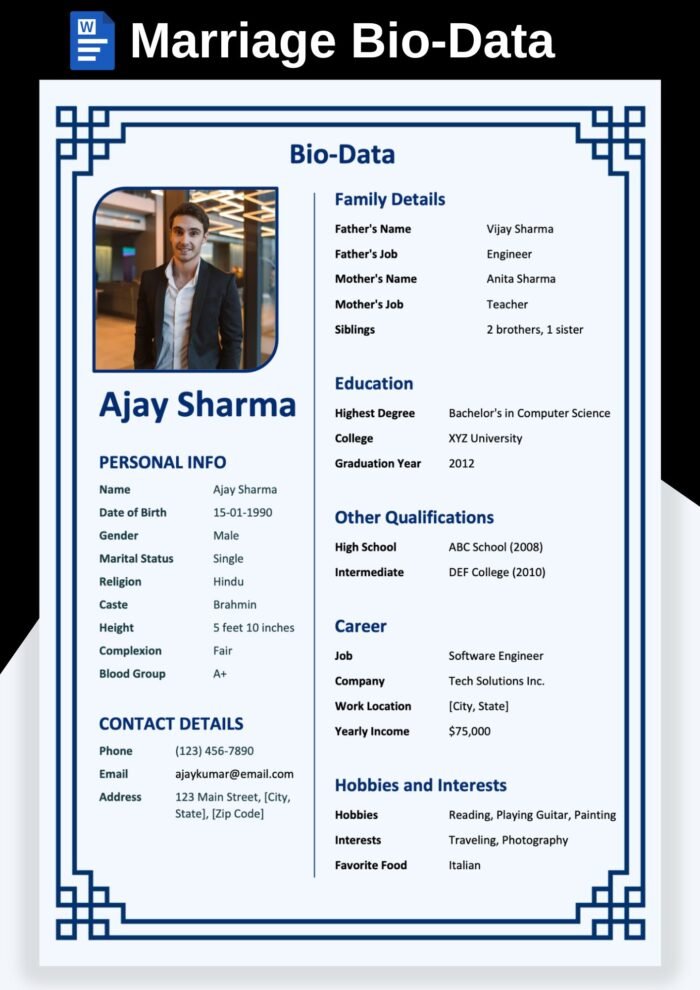 Matrimony Biodata Format in Word & PDF – Editable Templates