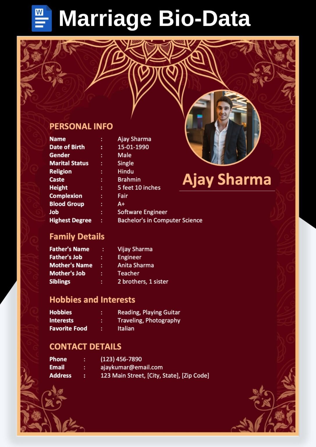 Hindu Marriage Biodata Format in Word – Professional Templates Download