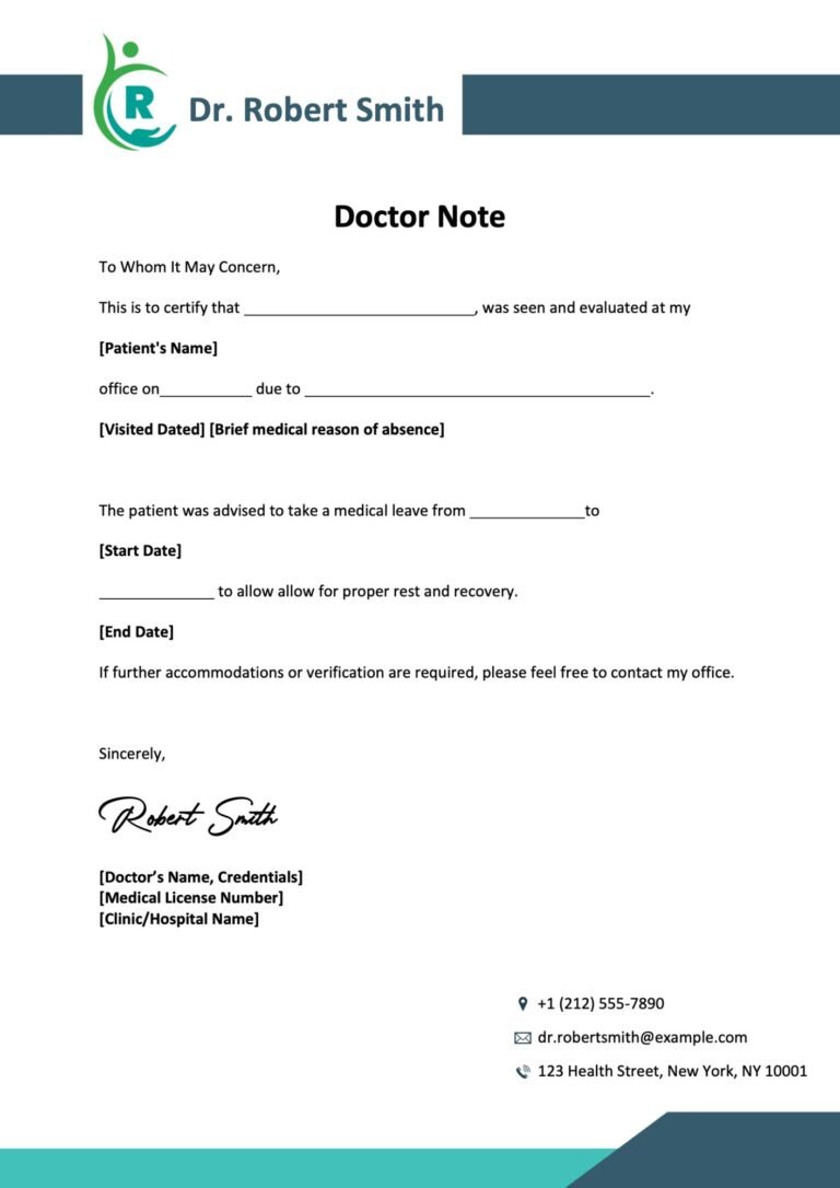 10 Free Editable Doctor Note Templates
